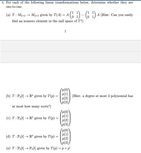 Solved 4 For Each Of The Following Linear Transformations