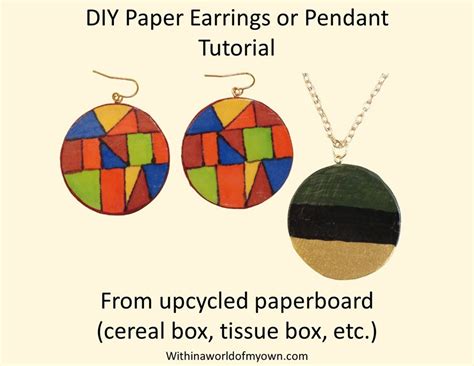 Diy Paper Earrings Or Reversible Pendant From Upcycled Paperboard Tutorial