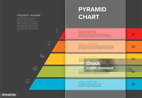 벡터 어두운 인포 그래픽 피라미드 차트 다이어그램 템플릿 5 개의 줄무늬로 만든 아이콘 0명에 대한 스톡 벡터 아트 및 기타