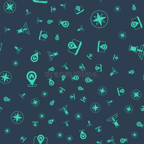 Set City Map Navigation Wind Rose Location With House And Folded Location Marker On Seamless