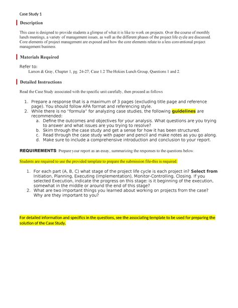 Case Study 1 Summary Project Management Case Study 1 Description