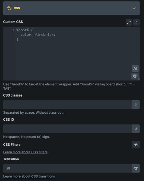 Full Css Support On Style Tab For All Elements Feature Requests