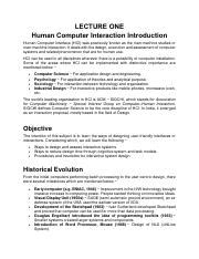 Human Computer Interaction Introduction Lecture Note Pdf LECTURE ONE Human Computer