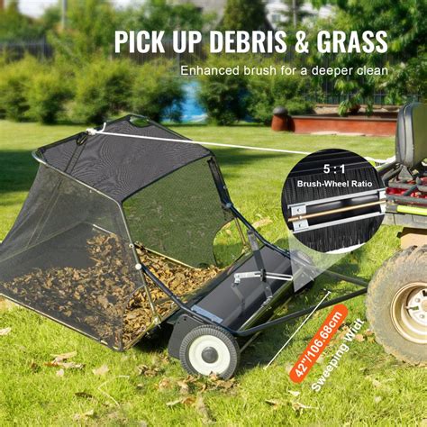Vevor Tow Behind Lawn Sweeper 42 Inch Leaf Yard Collector 12 Cu Ft