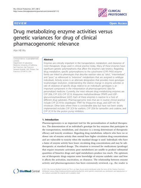 Pdf Drug Metabolizing Enzyme Activities Versus Genetic Variances For