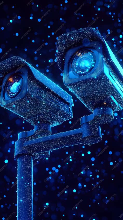Digital Security Illustration Glowing Cctv Cameras In Abstract Data Stream Premium Ai