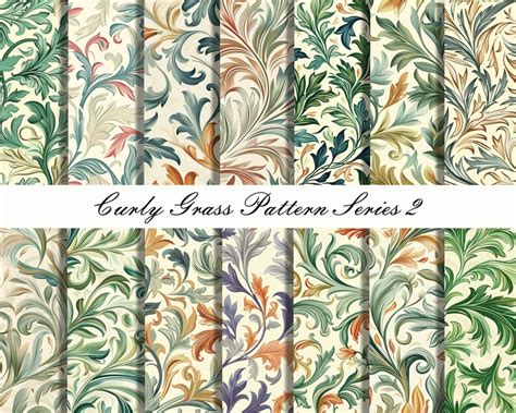 William Morris Style Curly Grass Pattern 60 Seamless Digital Papers