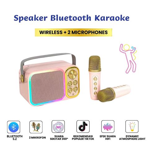 Jual Speaker Bluetooth 2Mic 1 Set Karaoke Speaker KTV Cute Wireless Lucu Portabel Luar Ruangan