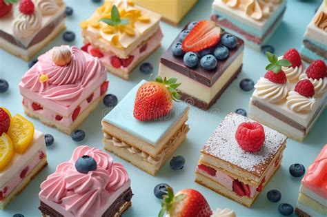 Assorted Fruit Cakes Background Top View Stock Illustration