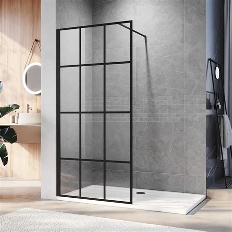 Buy Elegant Walk In Black Shower Screen For Wet Room 8mm Safety