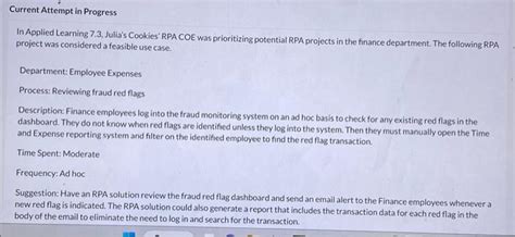 solved in applied learning 7 3 julia s cookies rpa coe was
