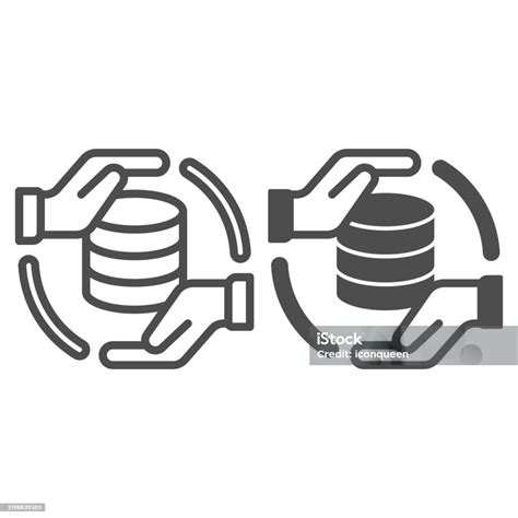 스토리지 어레이 라인과 단색 아이콘 데이터 저장 개념이 있는 손 벡터 그래픽 하드 디스크 공간 기호 흰색 배경 모바일 또는 웹 디자인을위한 윤곽선 스타일 아이콘 가득 찬에