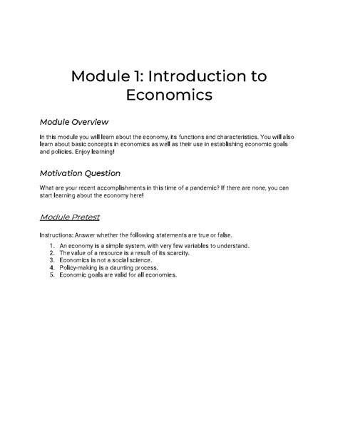 Econ Module Introduction To Economics Module Introduction To Economics Module Overview