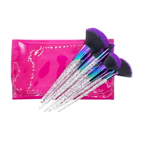 Buy Pink Vinyl Cosmetic Bag With Translucent Glitter Handle Brushes