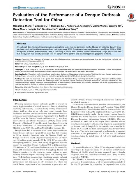 Pdf Evaluation Of The Performance Of A Dengue Outbreak Detection Tool