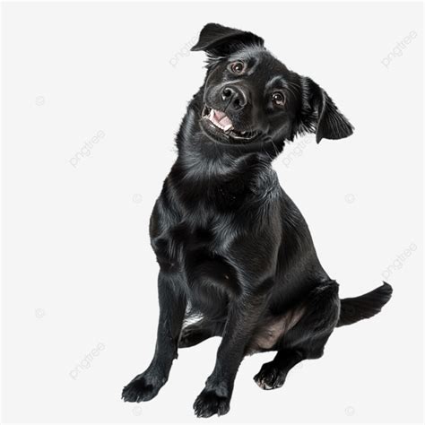 Friendly Black Dog Sitting With A Tilted Head Black Dog Sitting