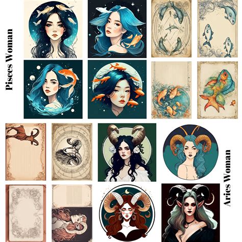Zodiac Junk Journal Kit Printable  Pages With Ephemera Tags Bookmark Astrology Horoscope
