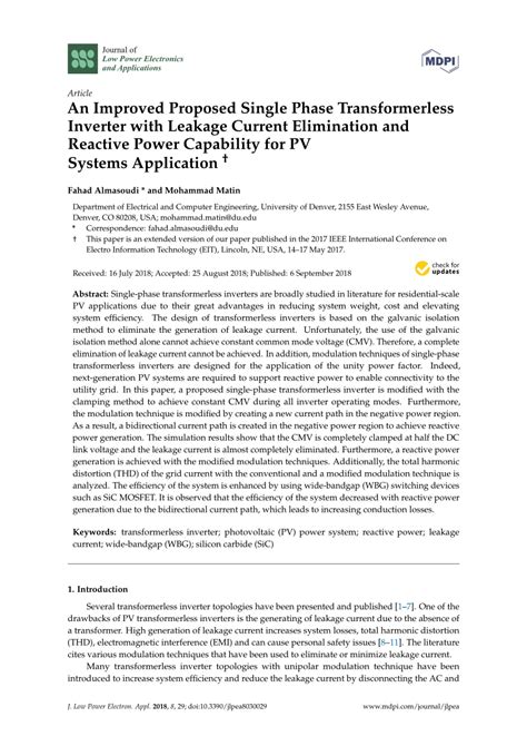 Pdf An Improved Proposed Single Phase Transformerless Inverter With Leakage Current