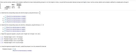 solved shown are the summary statistics and correlation