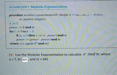 Solved Algorithm 5 Modular Exponentiation Procedure Modular