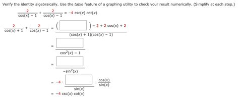 Solved Verify The Identity Algebraically Use The Table