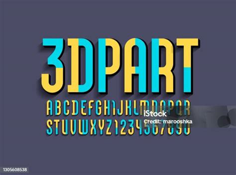 여러 가지 빛깔의 부품으로 만든 3d 글꼴 원래 밝은 알파벳 현대 응축 문자와 숫자 벡터 일러스트 10eps 두꺼운에 대한 스톡