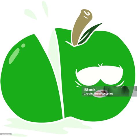 Kartun Gaya Warna Datar Diiris Apel Ilustrasi Stok Unduh Gambar Sekarang Apel Berair