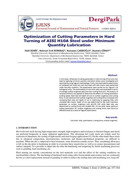 Optimization Of Cutting Parameters In Hard Turning Of Aisi H10a Steel