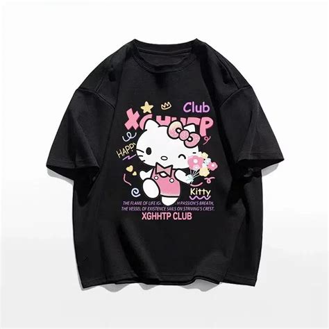 Hello Kitty Sanrio T Shirt Kawaii Cartoon Print Cotton Tops O Neck