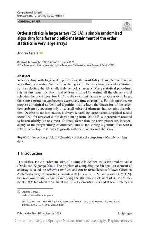 Pdf Order Statistics In Large Arrays Osila A Simple Randomised