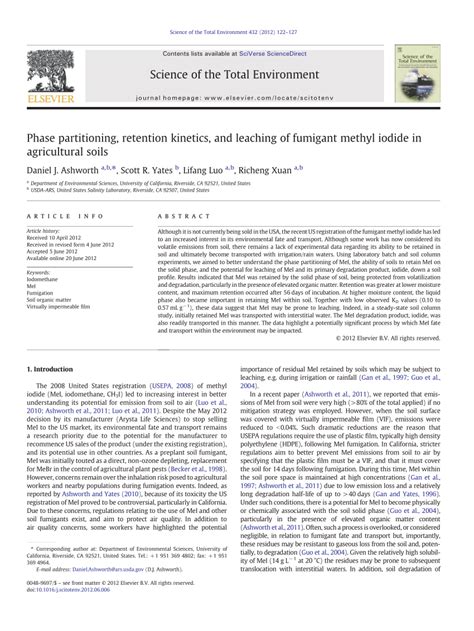 Pdf Phase Partitioning Retention Kinetics And Leaching Of Fumigant