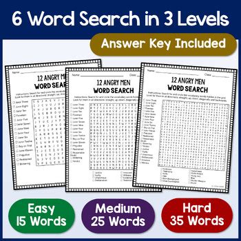 12 Angry Men Activity Packet Drama Unit No Prep Worksheet Word Search