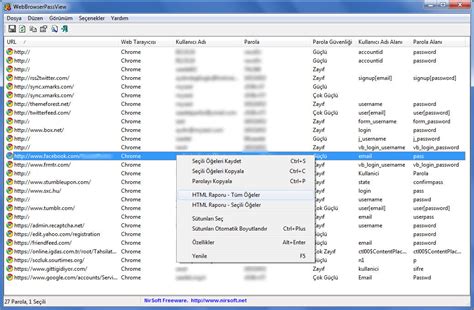 Webbrowserpassview Ekran Görüntüsü Gezginler