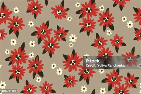 원활한 꽃 패턴 작은 빨간 꽃이 있는 심플한 리버티 디시 프린트 벡터 일러스트 레이 션입니다 0명에 대한 스톡 벡터 아트 및 기타 이미지 Istock