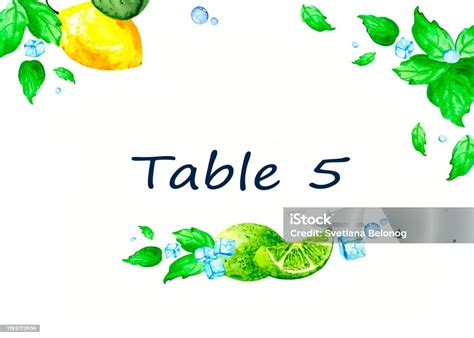 텍스트 공간이있는 흰색 배경에 레몬 라임 민트 및 얼음 조각이있는 엽서 결혼식 초대장 인사말 또는 포스터의 디자인에 대한 수채화 그림 0명에 대한 스톡 벡터 아트 및 기타