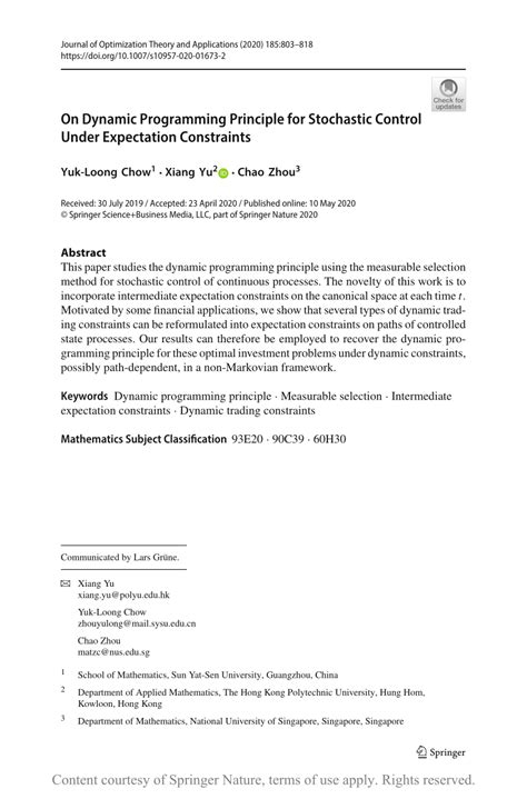 on dynamic programming principle for stochastic control under
