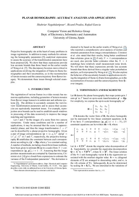 Pdf Planar Homography Accuracy Analysis And Applications