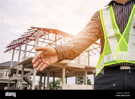 Asian Business Man Construction Engineer Worker At House Building Site