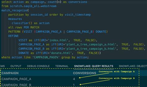 a b analysis on streaming data using match recognize query