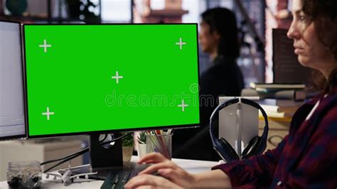 Woman Coding In Ai Startup Office Using Mockup Pc Stock Video Video Of Algorithms Prototypes