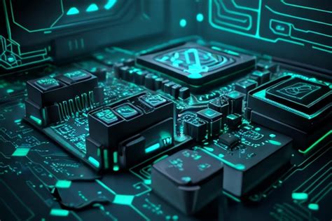 Premium Photo Futuristic Computer Chip Glows Blue In Abstract Circuit Board Pattern