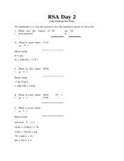 RSA Day 2 Docx RSA Day 2 Calculating The Keys For Problems 1 5 You Are Going To Use The