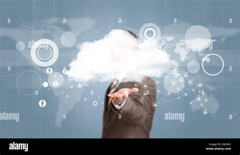 Businessman In Suit Hold Cloud Stock Photo Alamy