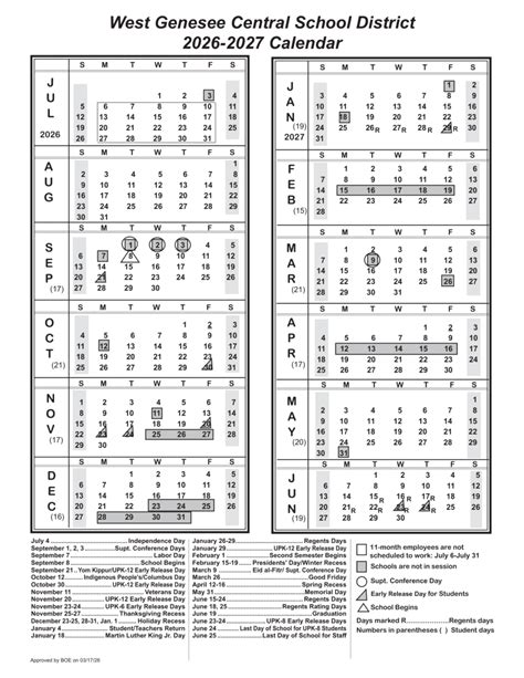 West Genesee Central School District Calendar 26 27 Revised Educounty