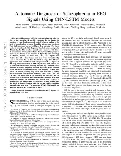 Pdf Automatic Diagnosis Of Schizophrenia In Eeg Signals Using Cnn