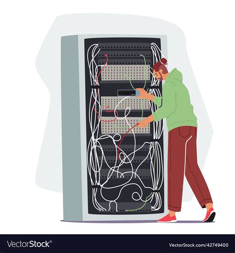 Sysadmin Servicing Server Racks System Royalty Free Vector