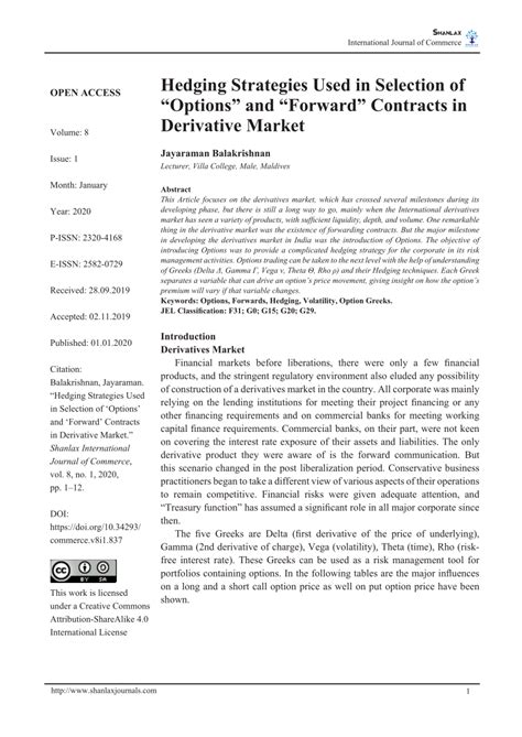 PDF Hedging Strategies Used In Selection Of Options And Forward