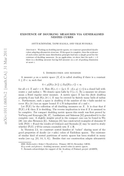 Pdf Existence Of Doubling Measures Via Generalised Nested Cubes