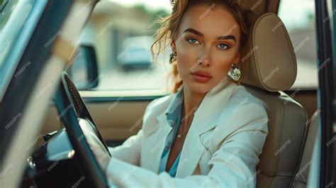 Premium Photo Beautiful Woman In Dress Or Business Suit Sitting On