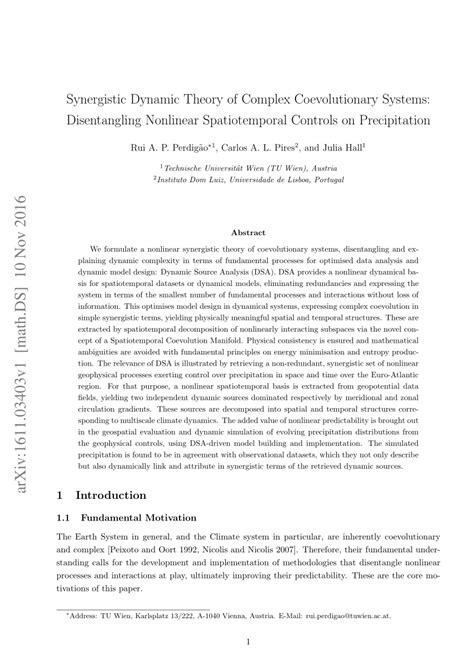 Pdf Synergistic Dynamic Theory Of Complex Coevolutionary Systems